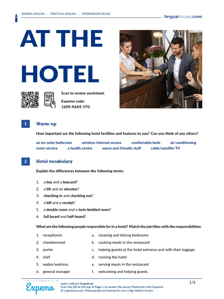 At The Hotel British English Student Ver2 | PDF | Waiting Staff