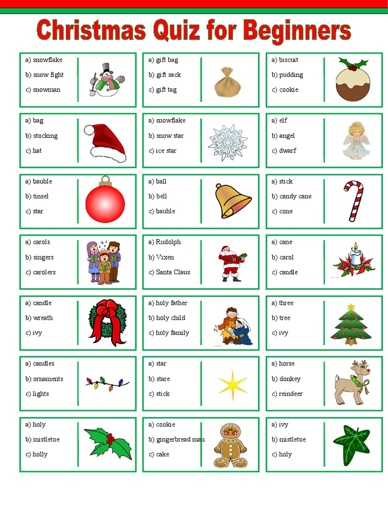 Christmas Vocabulary Quiz Fun Activities Games Oneonone Activities ...
