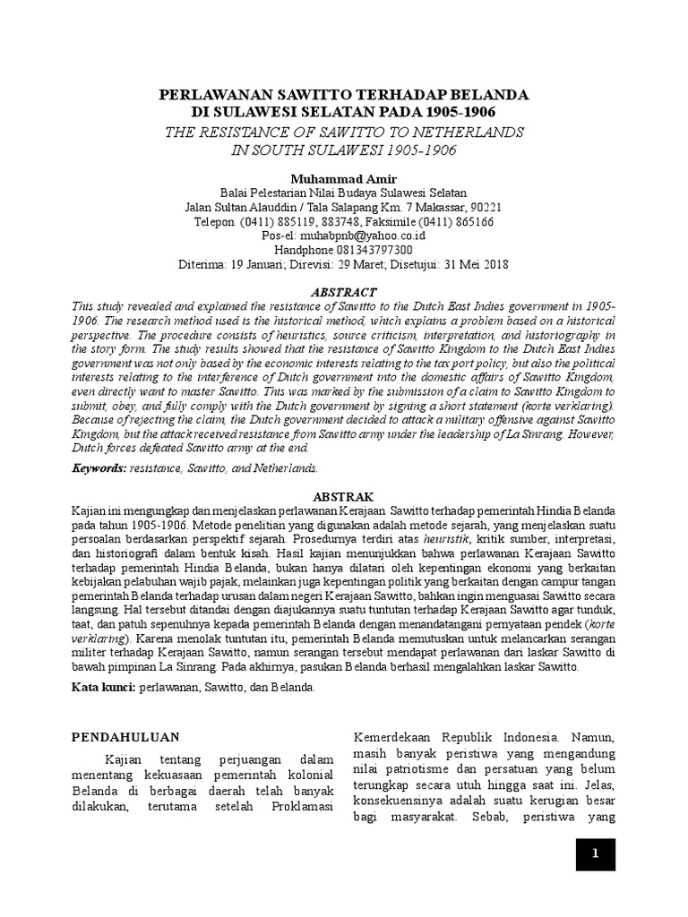 The Resistance of Sawitto To Netherlands IN SOUTH SULAWESI 1905-1906 ...