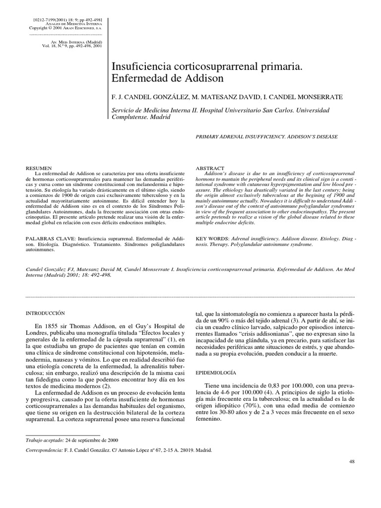 Síndrome de Addison | PDF | Glándula suprarrenal | Cortisol