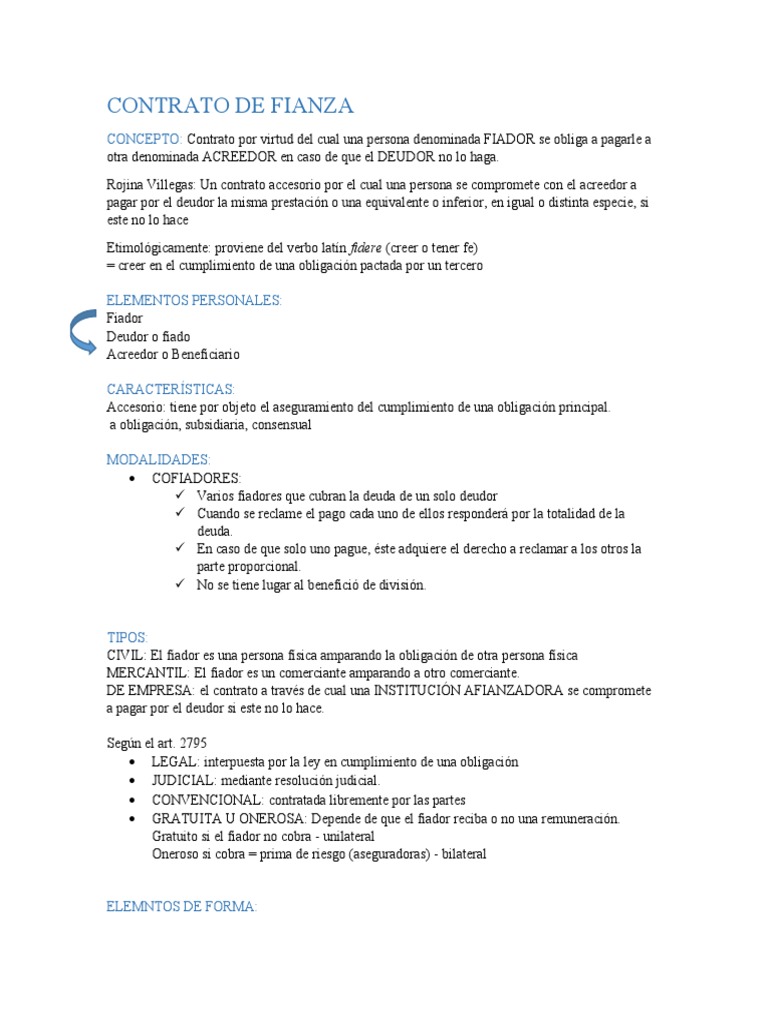 Guía Completa del Contrato de Fianza | PDF | Pagos | Garantía
