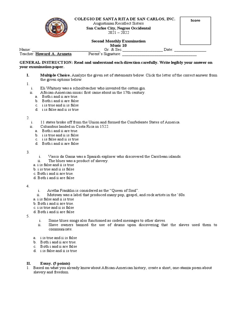 Music and Arts Exam Guide for Students | PDF