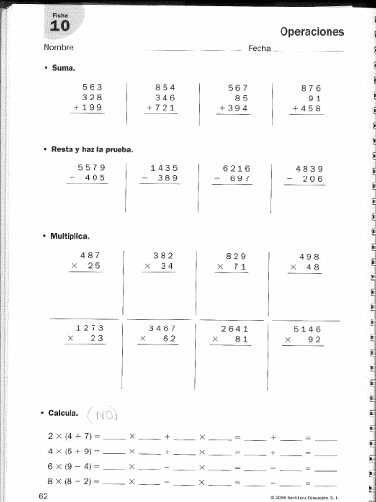 Sumas Restas y Multiplicaciones. | PDF