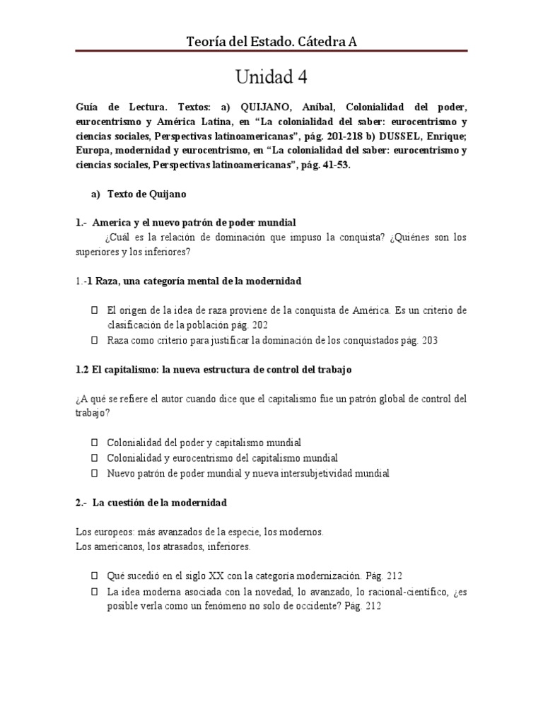 GUIA DE LECTURA Unidad 4 (2021) | PDF | Modernidad | Capitalismo