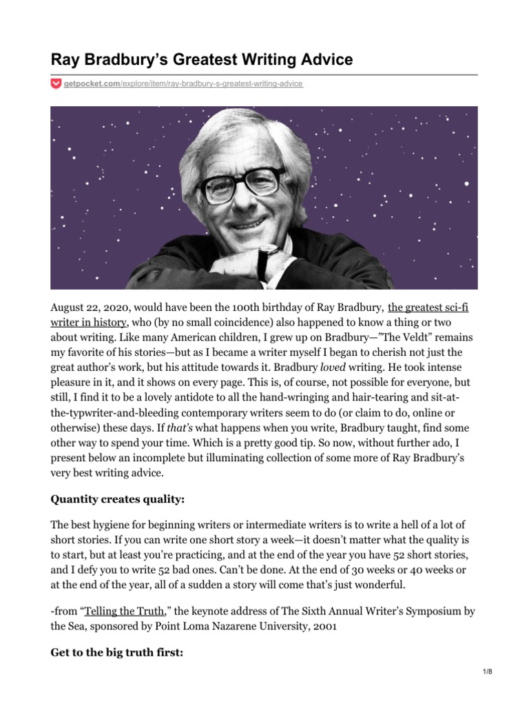 Ray Bradburys Greatest Writing Advice 20201119a | PDF | Poetry | Ray ...