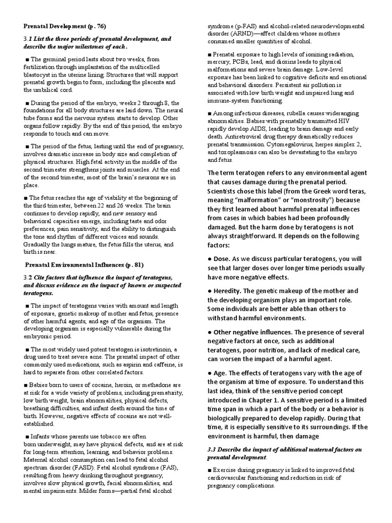 Chapter 3 Notes | PDF | Prenatal Development | Pregnancy