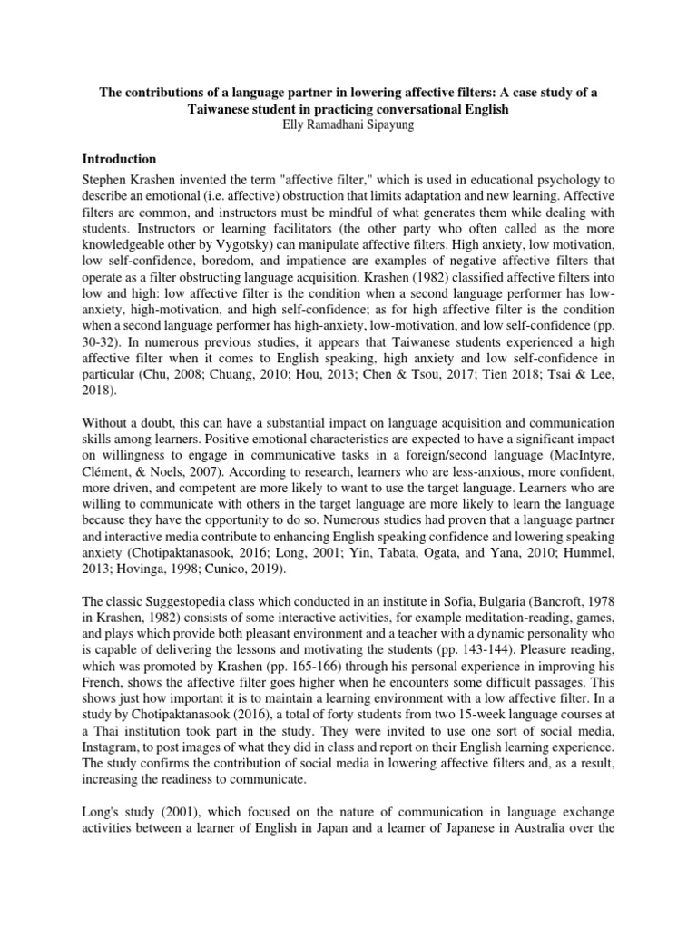 Language Partner and Affective Filters | PDF | Second Language ...