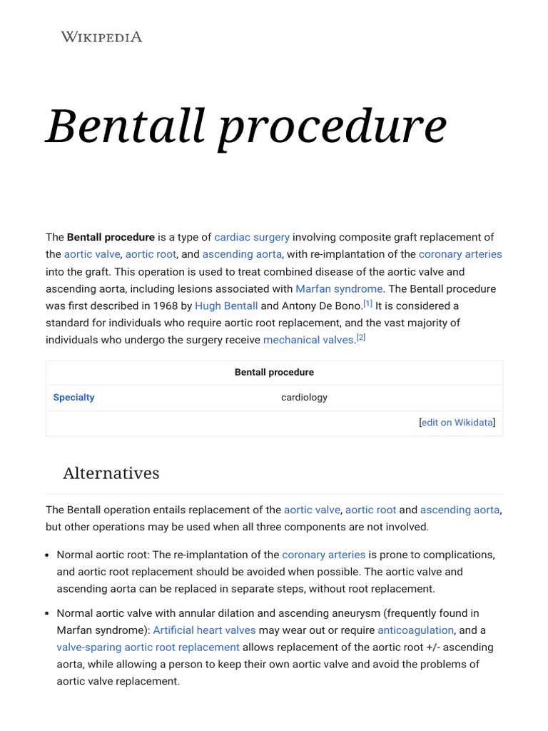 Bentall Procedure - Wikipedia | PDF | Aorta | Clinical Medicine