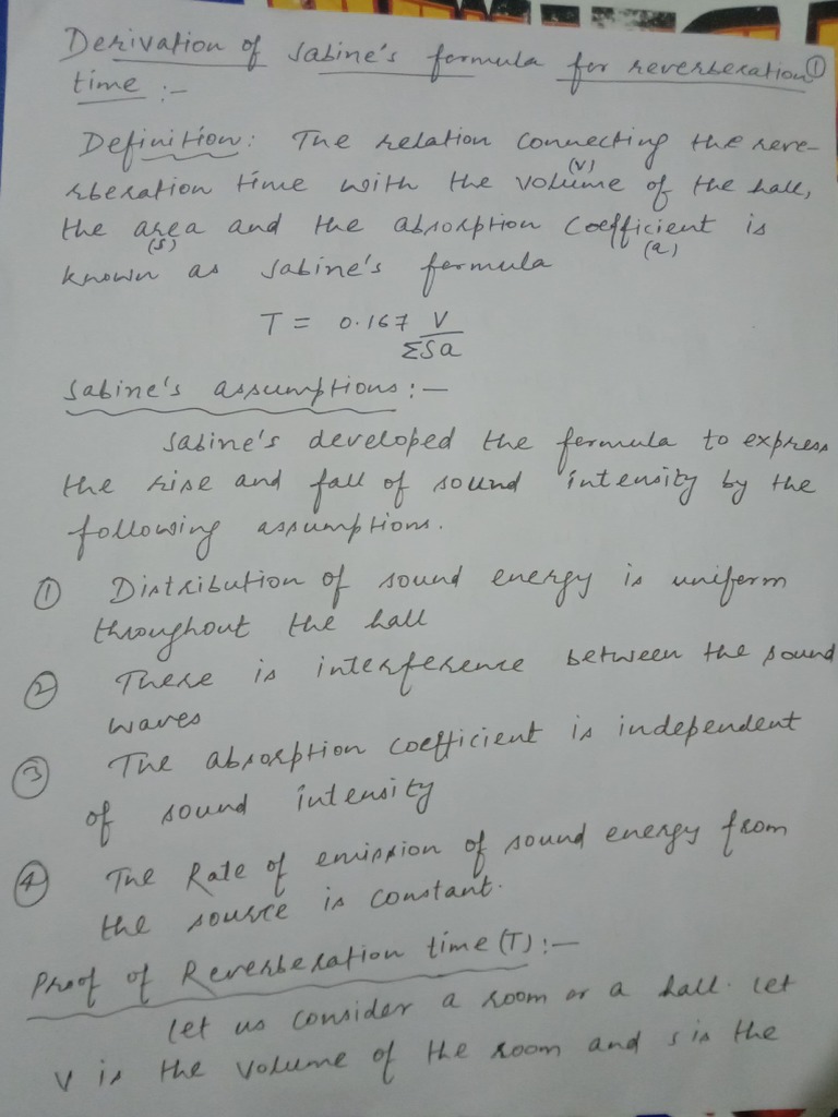 Sabine's Formula Derivation | PDF