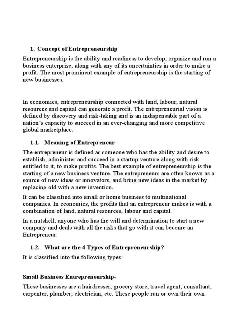 Concept of Entrepreneurship | PDF | Entrepreneurship | Strategic Management