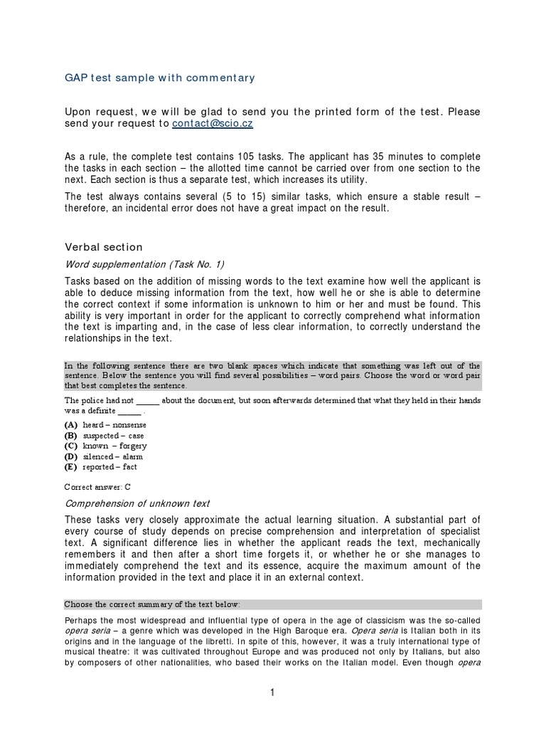 GAP Test Sample With Commentary: Verbal Section | PDF | Opera | Reading ...