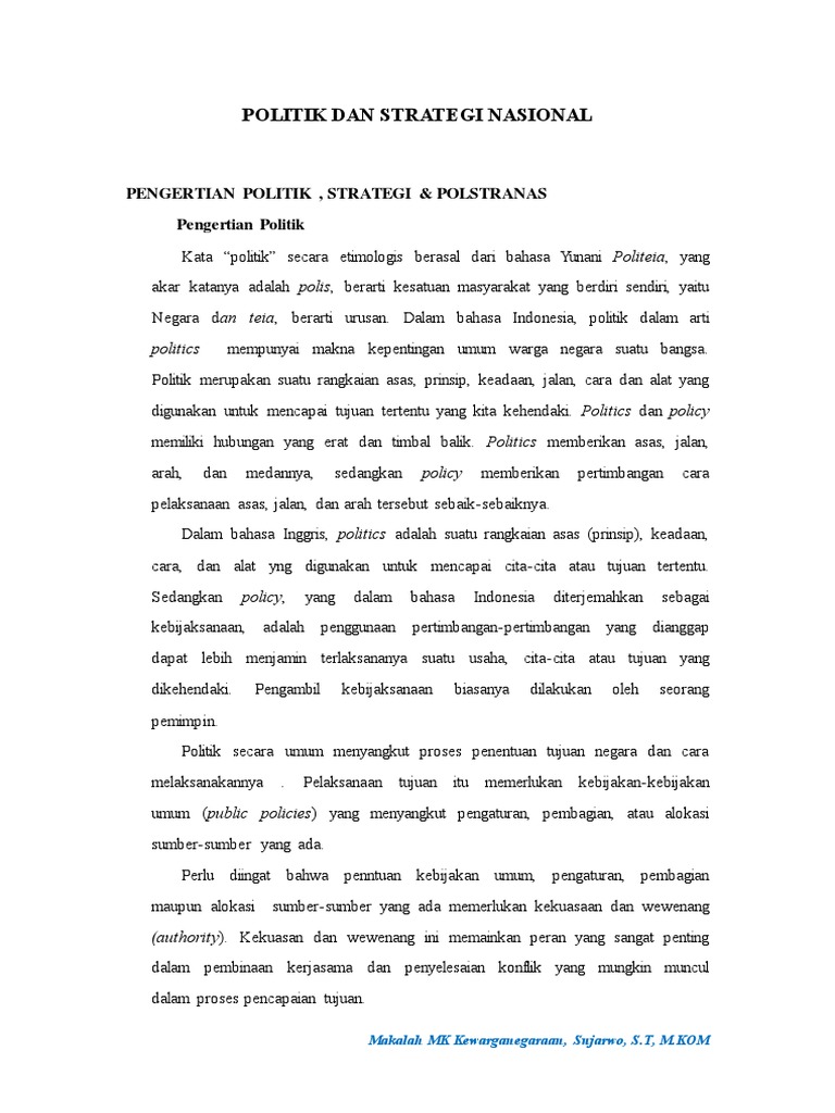 Politik dan Strategi Nasional Indonesia | PDF | Politik | Ilmu Sosial