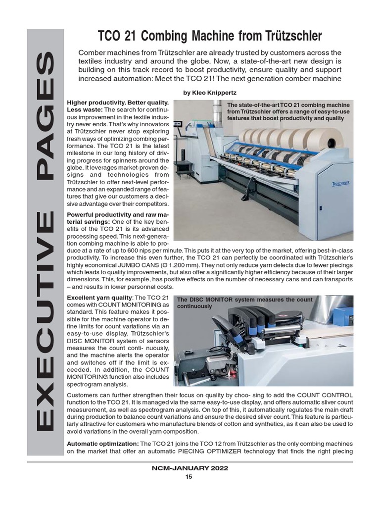 TCO 21 Combing Machine From Trützschler | PDF
