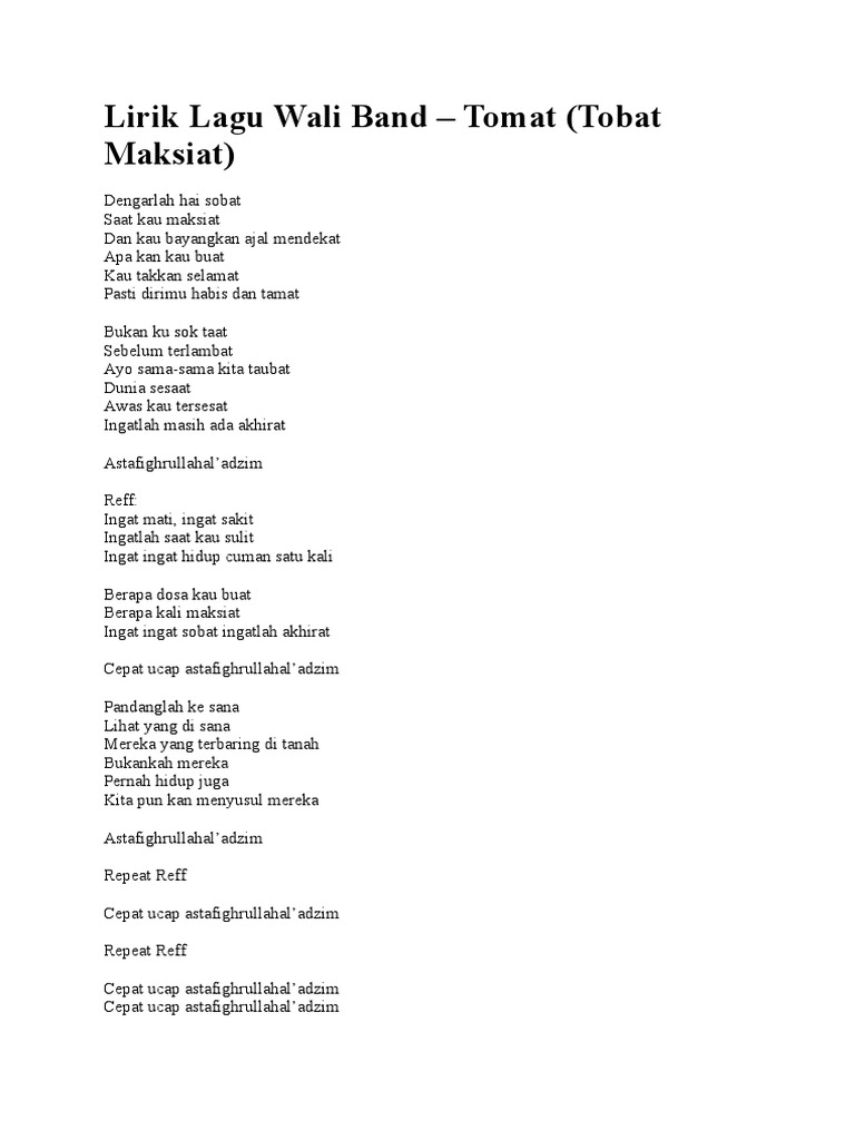 Lirik Lagu Wali Band | PDF | Seni & Disiplin Bahasa | Seni