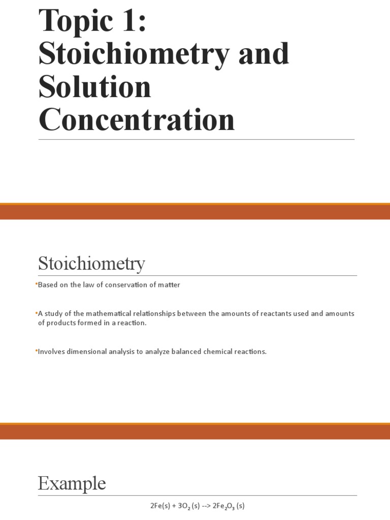 Topic 1 Stoichiometry and Solution Concentration | PDF | Solution ...