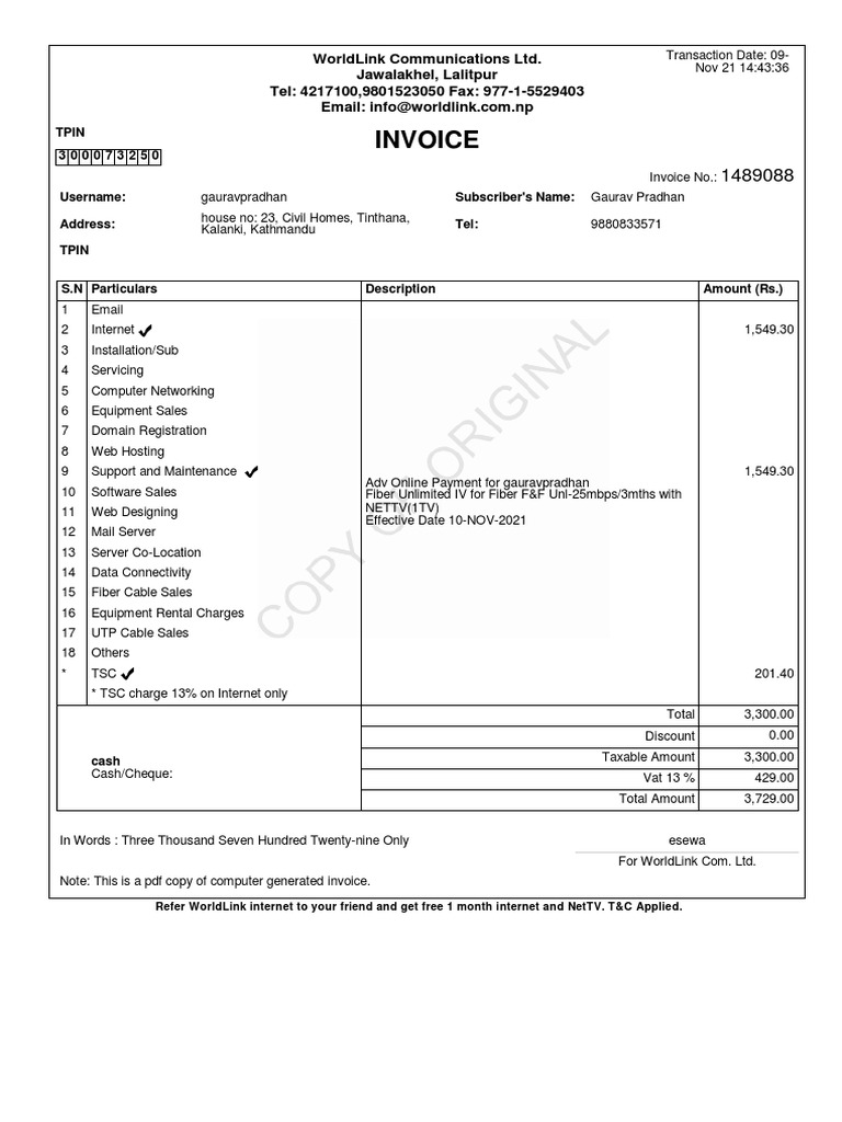 Internet Bill | PDF | Internet | Invoice