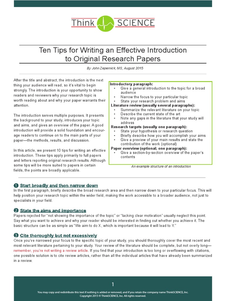 Ten Tips For Writing An Effective Introduction To Original Research ...