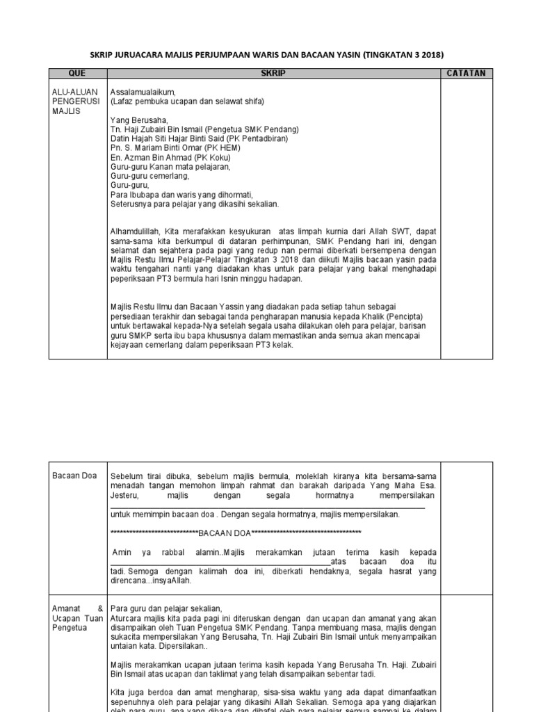 Skrip Majlis Restu | PDF