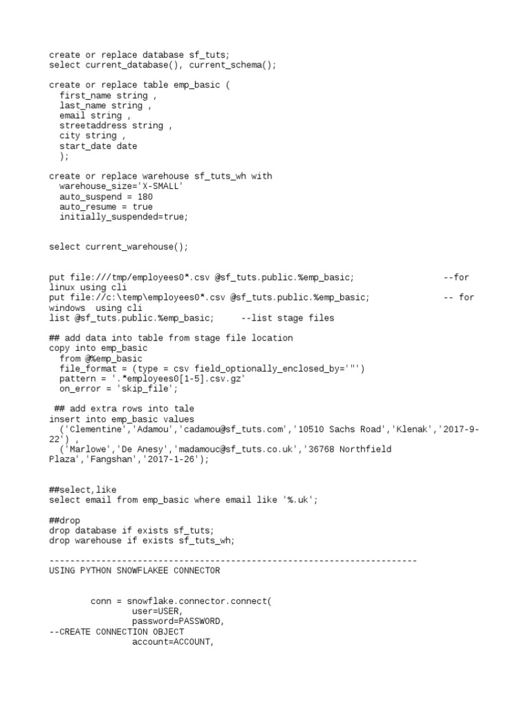 Snow SQL | PDF | Databases | Comma Separated Values
