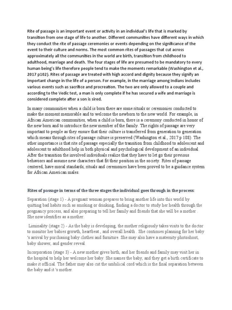 Rite of Passage Is An Important Event or Activity in An Individual ...