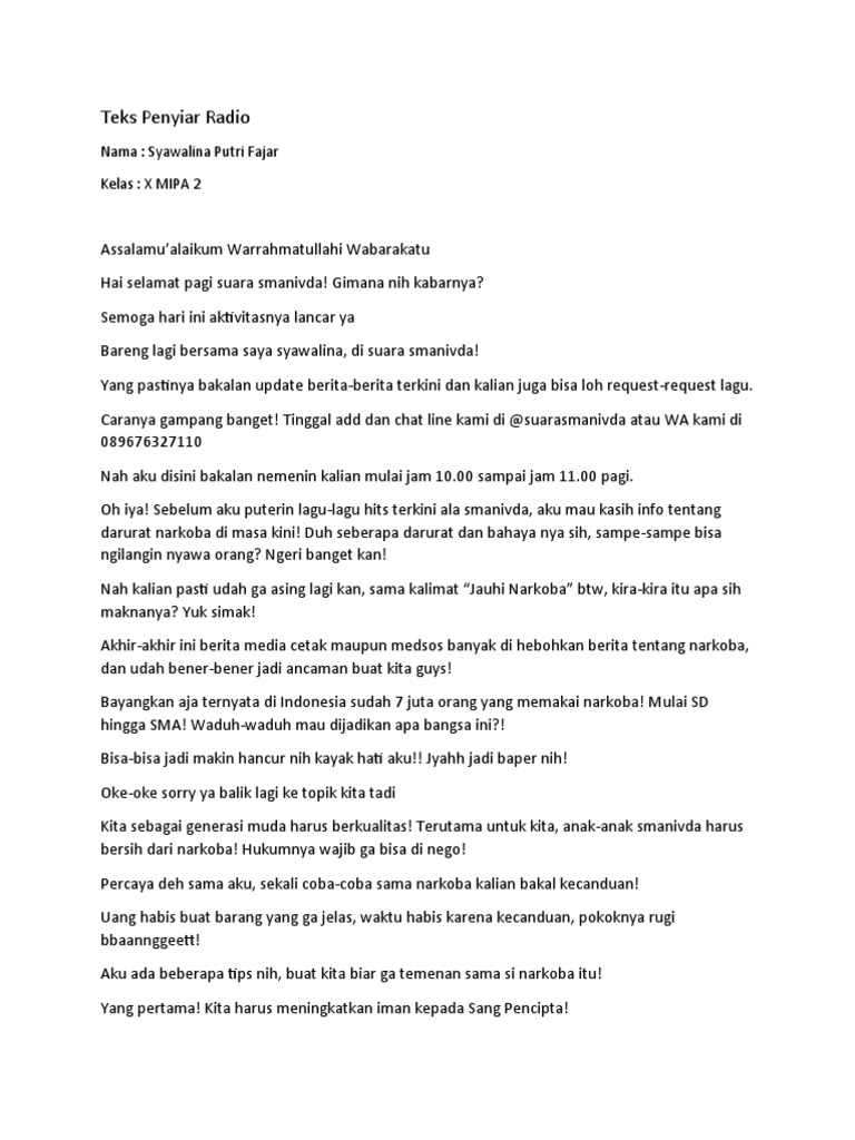Teks Penyiar Radio | PDF