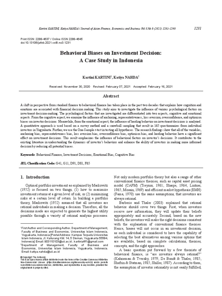 Behavioral Biases On Investment Decision - A Case Study in Indonesia | Download Free PDF ...