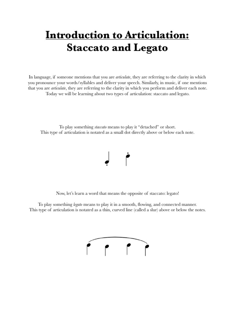 Worksheet - Staccato and Legato | PDF