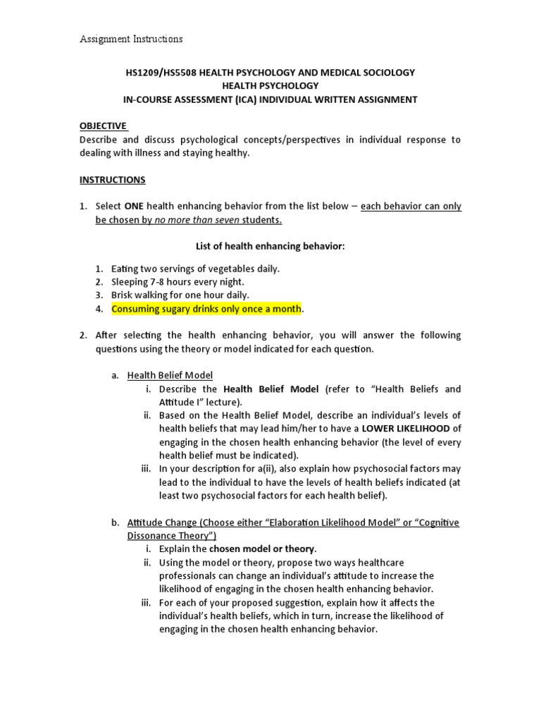 HS1209 - Health Psychology - Written Assignment Instructions | PDF ...