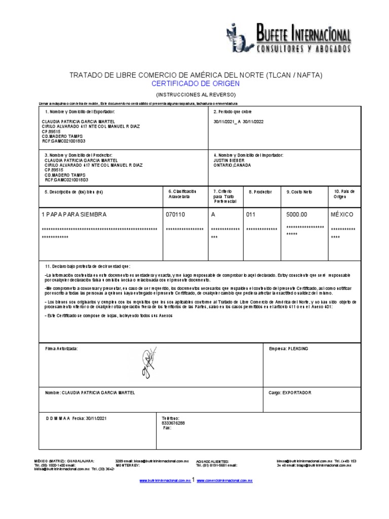 Certificado de Origen TLCAN - CLAUDIA PATRICIAGARCIA | PDF | Tratado de ... Certificado de Origen TLCAN - CLAUDIA PATRICIAGARCIA | PDF | Tratado de ...