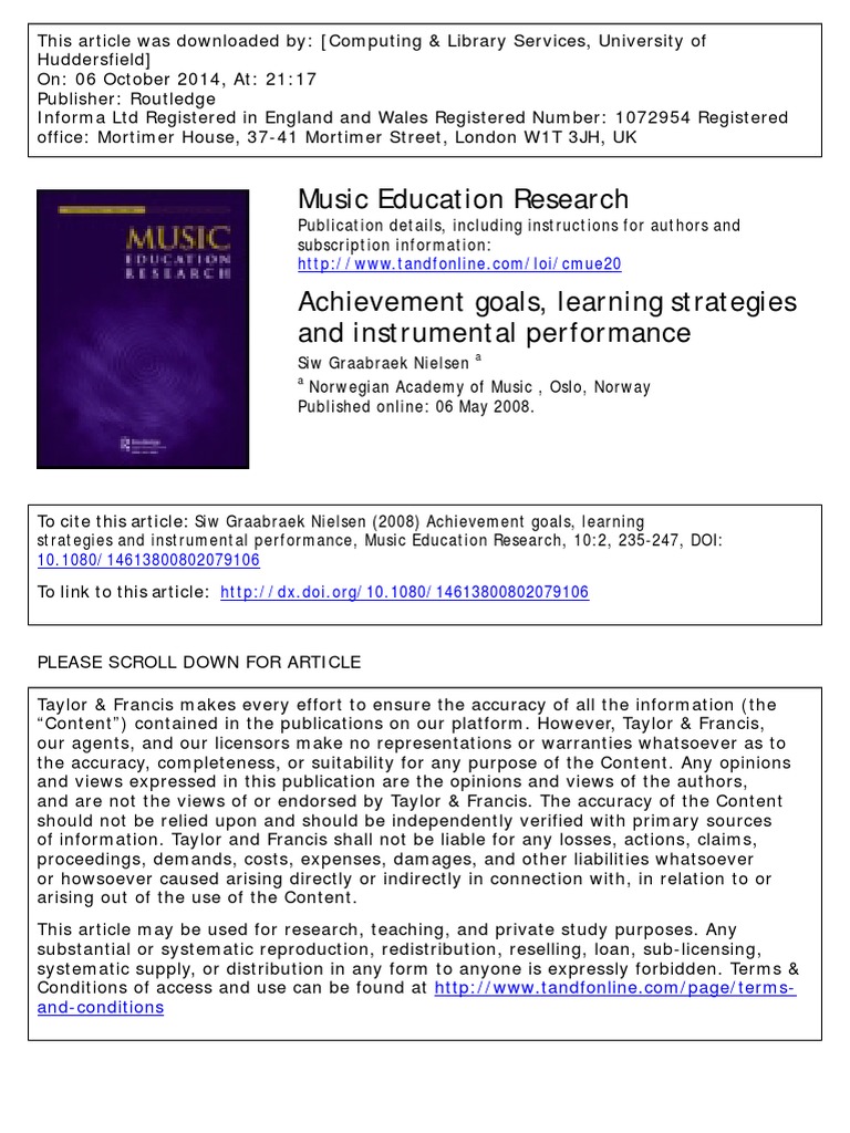 (Nielsen) Achievement Goals, Learning Strategies, and Instrumental ...