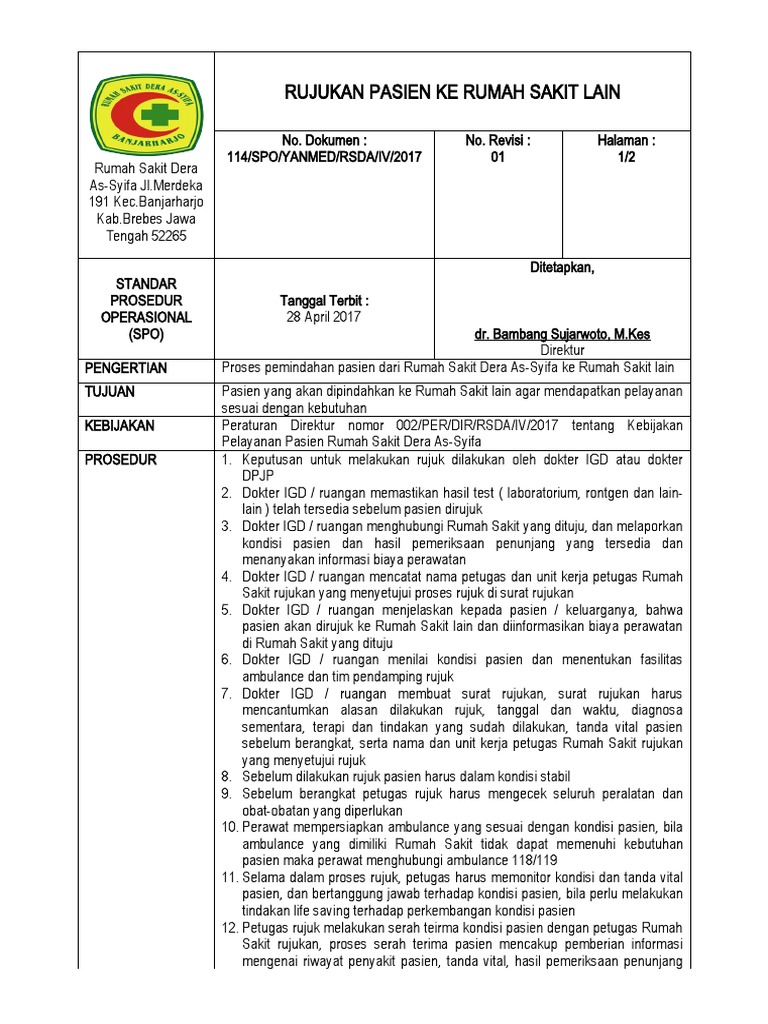 Prosedur Rujuk Pasien RS Dera As-Syifa | PDF