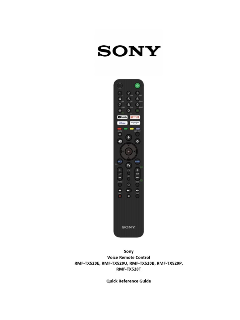 Sony Voice Remote Control RMF-TX520E, RMF-TX520U, RMF-TX520B, RMF-TX520P, RMF-TX520T Quick ...