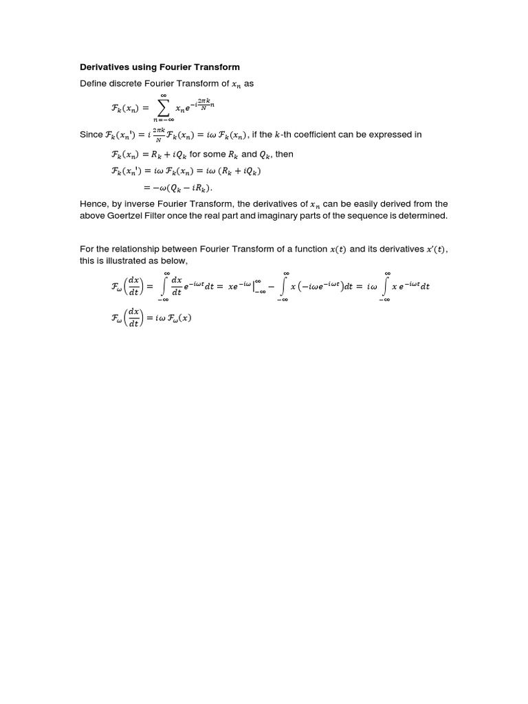 Derivatives Using Fourier Transform Pdf
