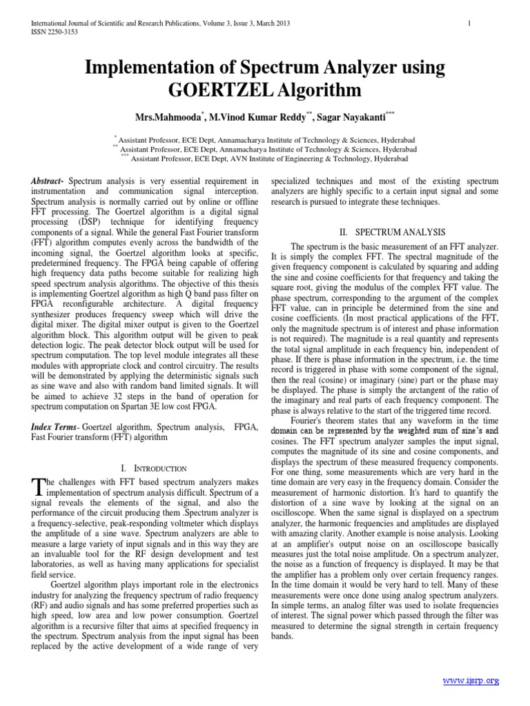 Implementation of Spectrum Analyzer Using GOERTZEL Algorithm | Download Free PDF | Spectral ...