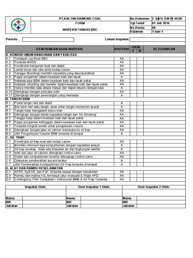 INSPEKSI TANGKI BBC | PDF