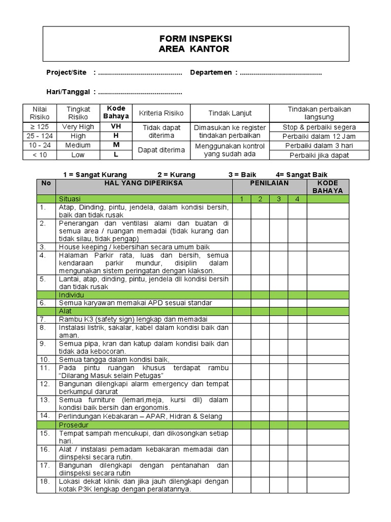 Form Inspeksi K3 Area Kantor | PDF