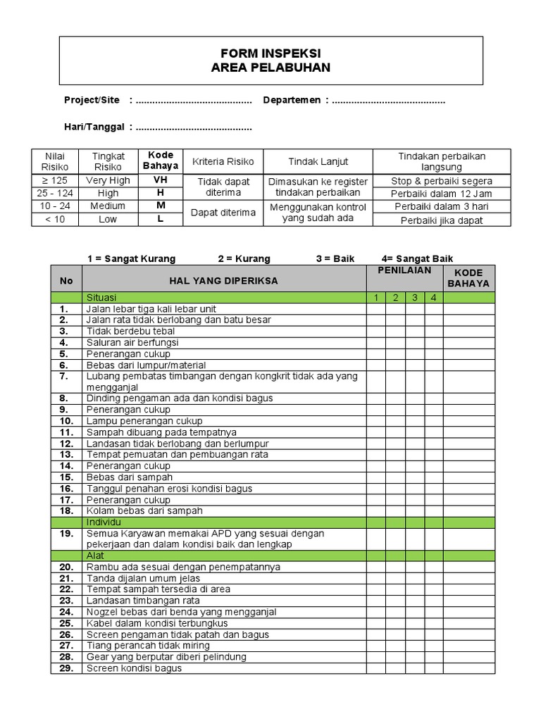 Form Inspeksi K3 Area Pelabuhan | PDF