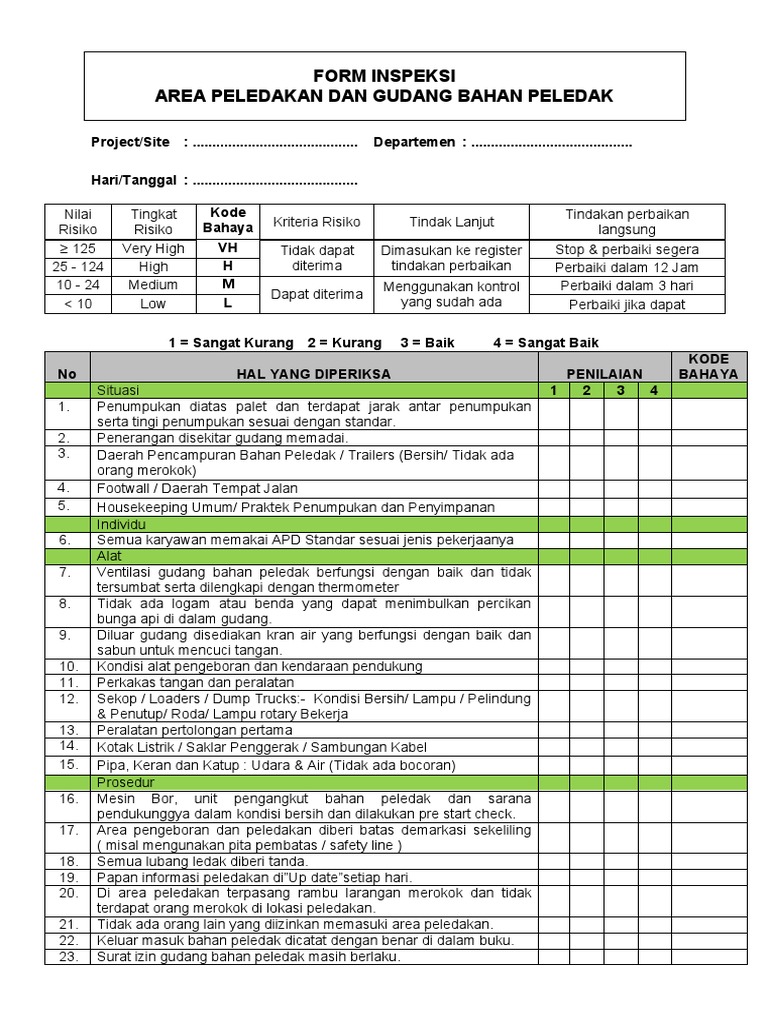 Form Inspeksi Area Peledakan Dan Gudang Handak | PDF