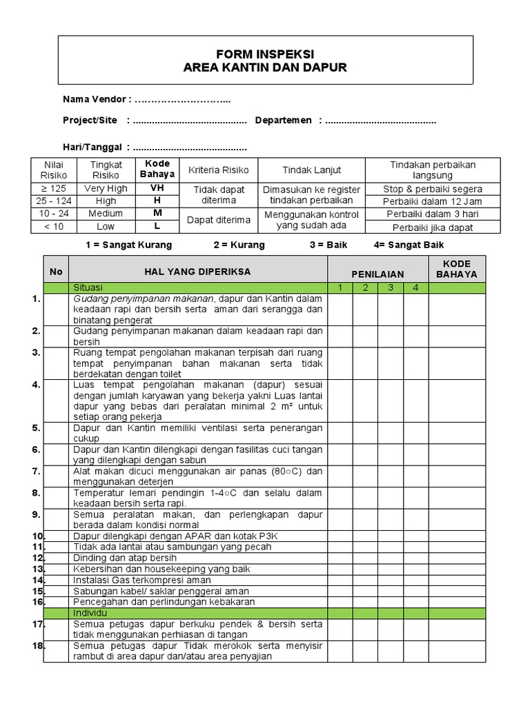 Form Inspeksi Area Kantin Dan Dapur | PDF