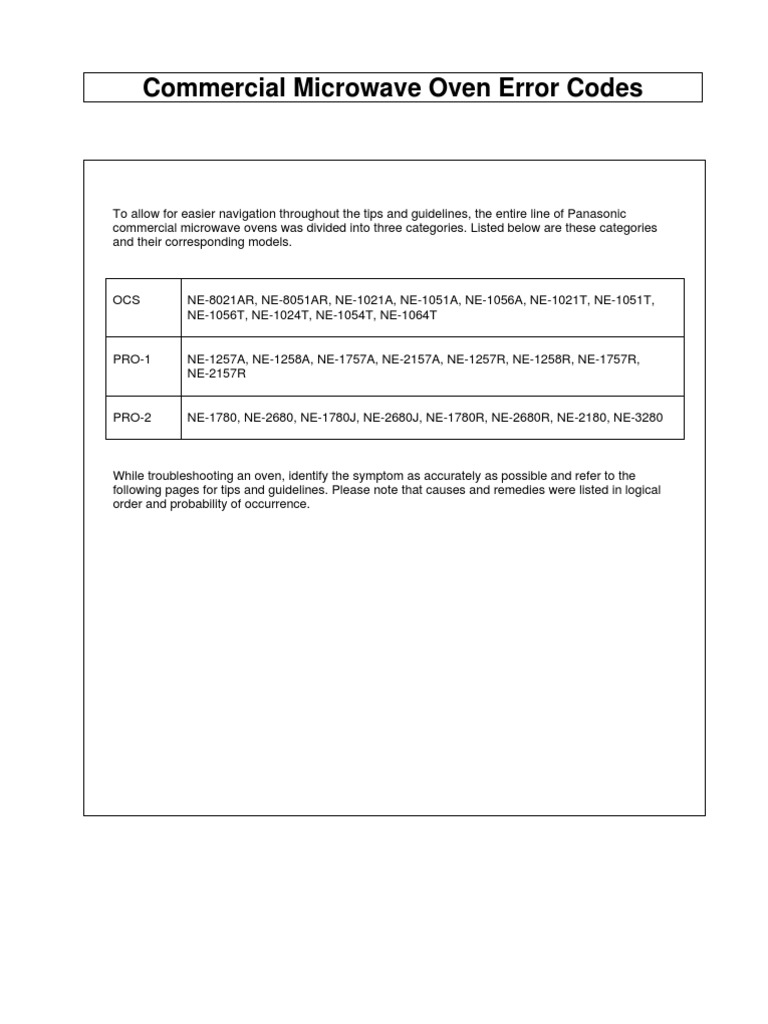 Error Codes For Commercial Microwaves | PDF | Switch | Relay