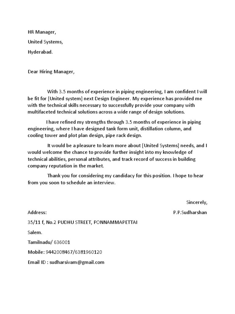 Cover Letter Sudharshan P P | PDF