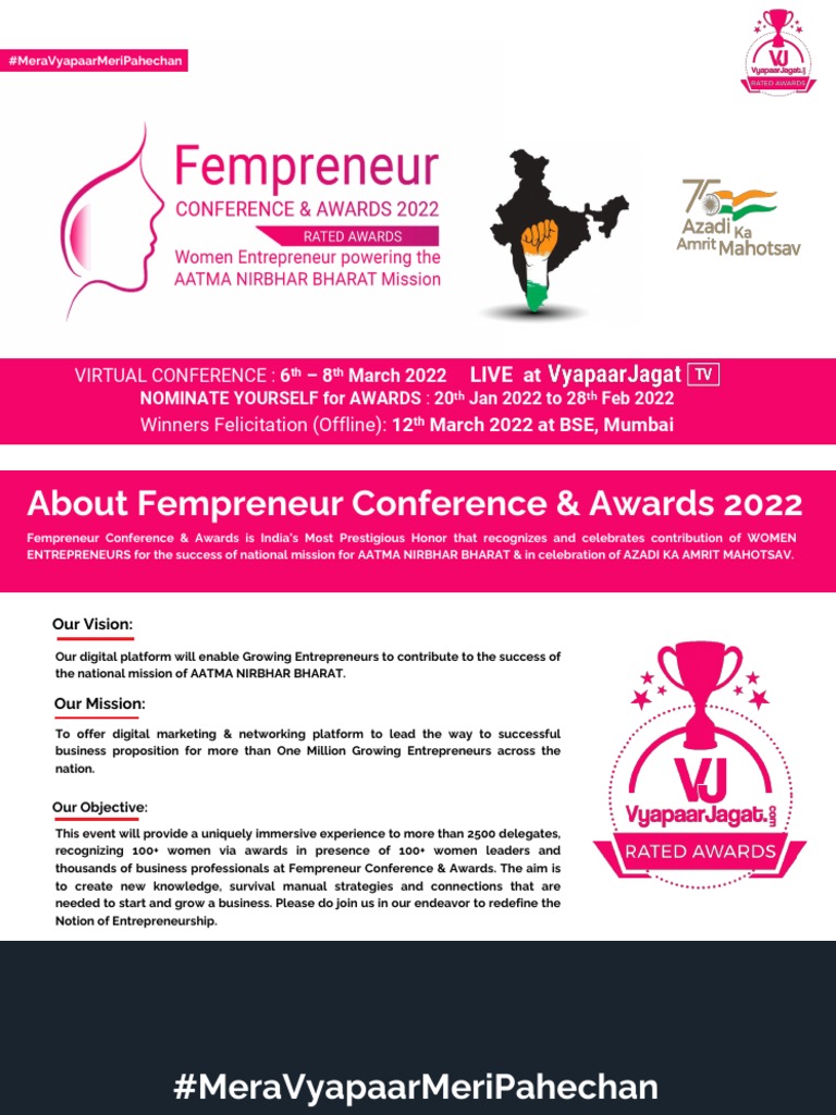 Fempreneur Conference & Awards Women Entrepreneur Powering The AATMA NIRBHAR BHARAT | PDF ...