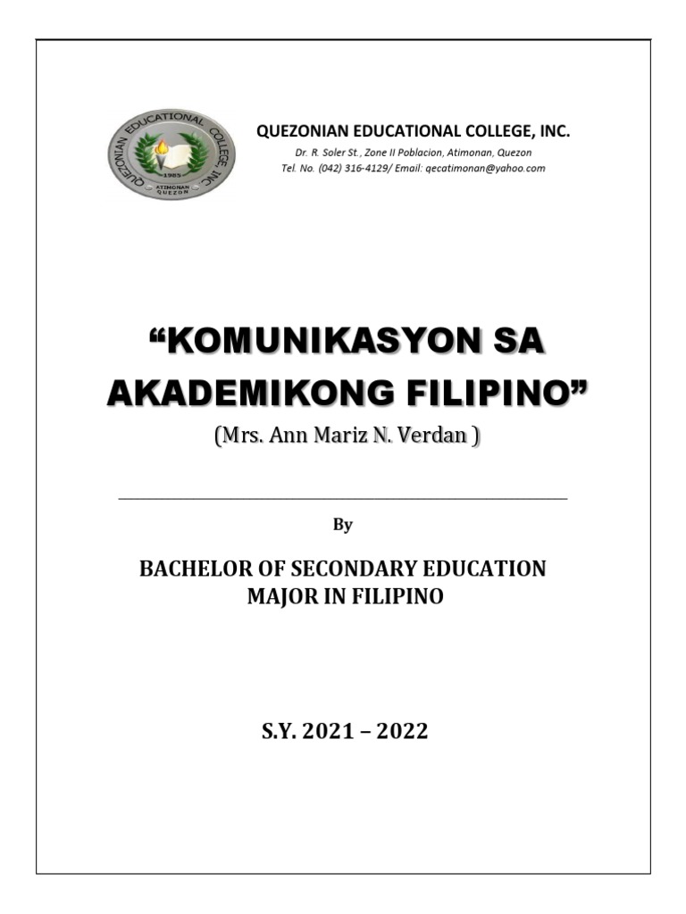 Komunikasyon Sa Akademikong Filipino Bsed Filipino-MARIZ VERDAN | PDF