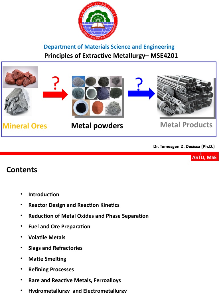 Principles of Extractive Metallurgy - MSE 4201 | PDF | Coal | Heat Transfer