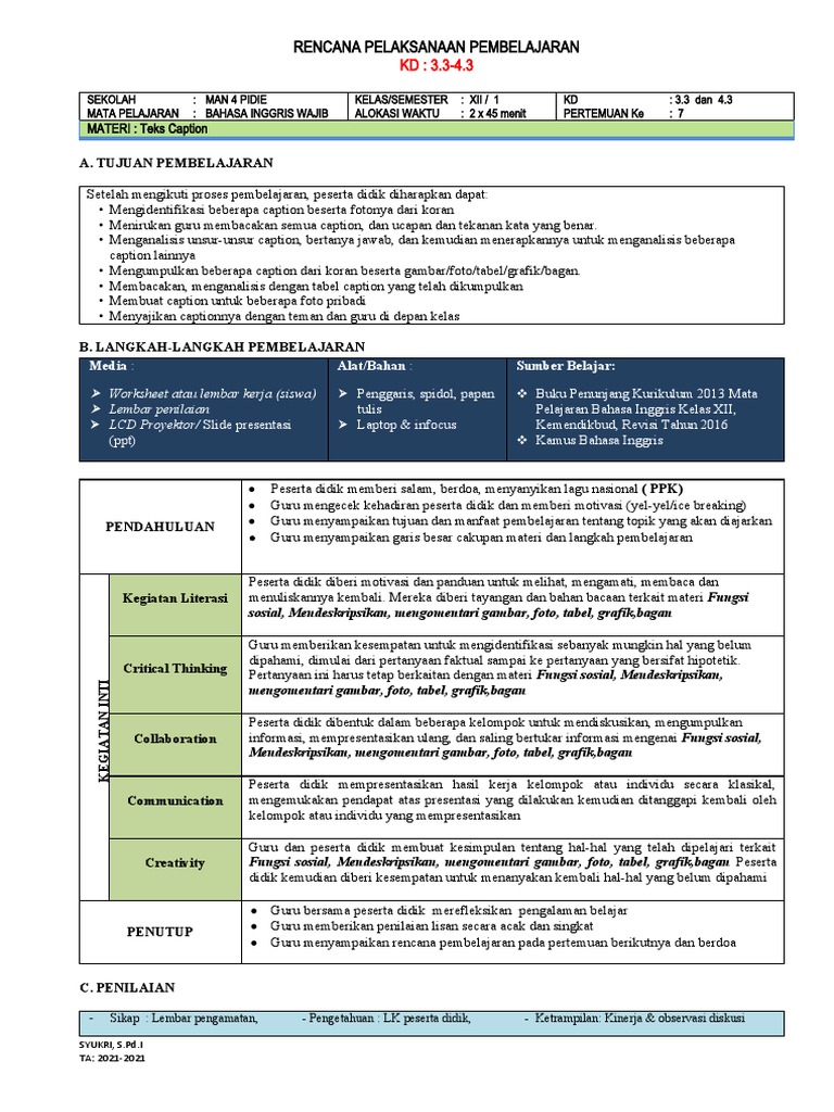 Pembelajaran Teks Caption Kelas XII | PDF