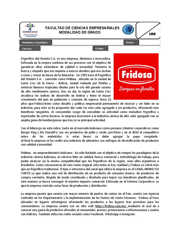 Caso FRIDOSA | PDF | Business | Bolivia