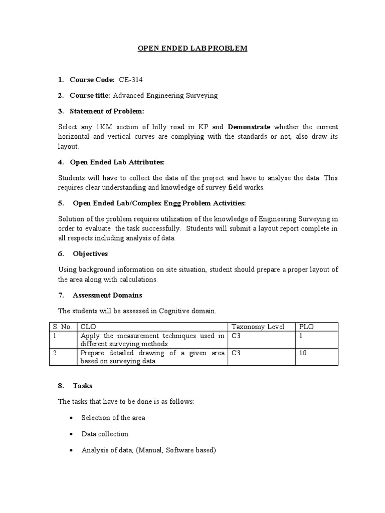 CE314-Fall-2021-Open Ended Lab Survey | PDF | Laboratories | Surveying