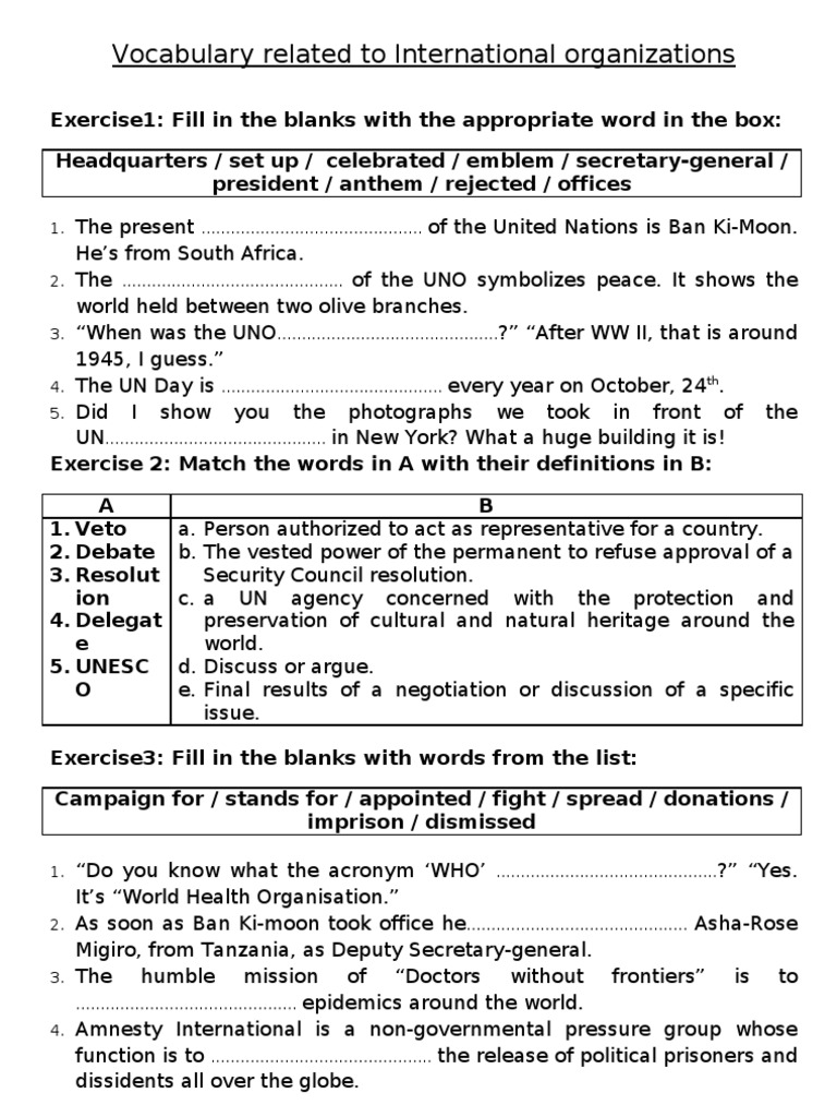 Vocabulary Related To International Organ Is at Ions | PDF | Ban Ki ...