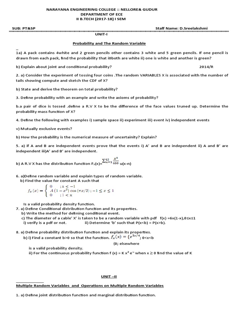 PTSP Subjective Questions | PDF | Probability Density Function ...