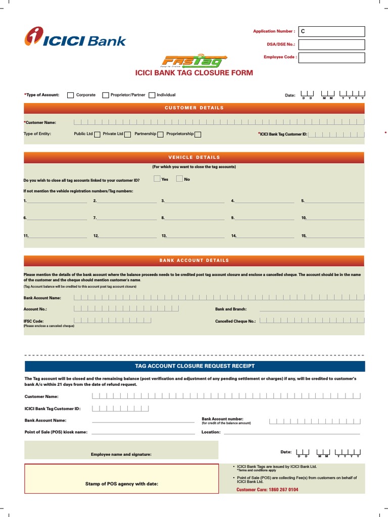 ICICI Fastag Account Closure Request | PDF | Banks | Point Of Sale